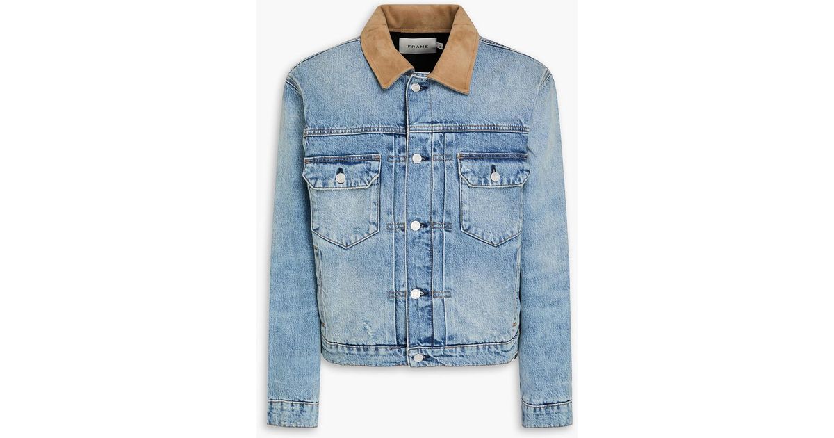 FRAME Suede-Trimmed Faded Denim Jacket in Blue for Men | Lyst UK