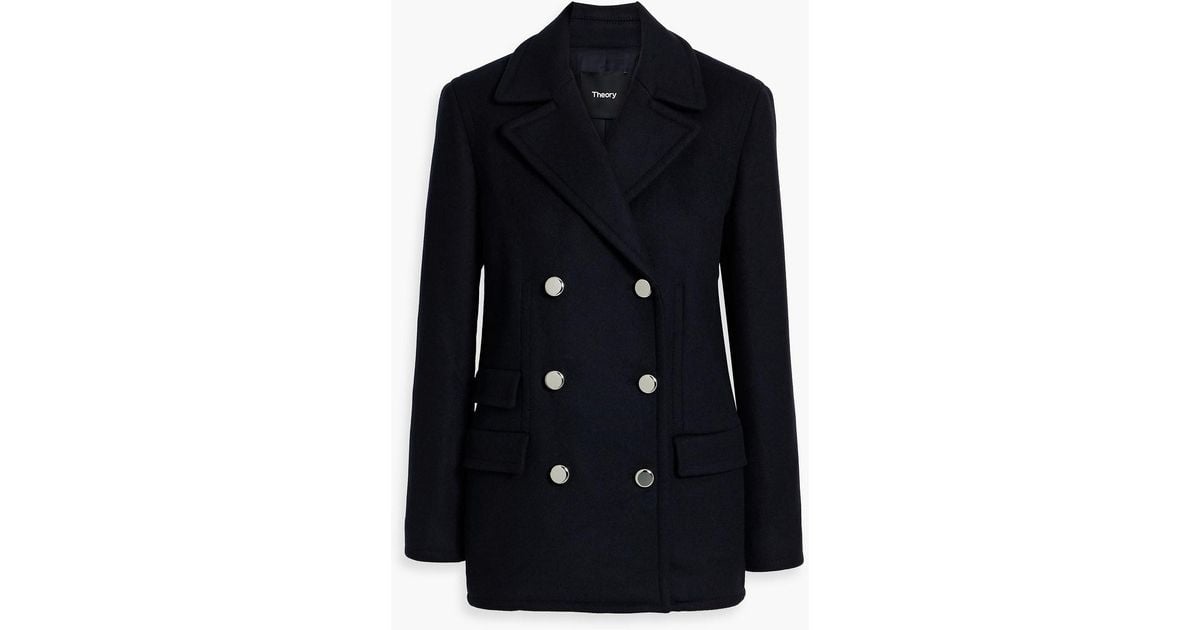Theory Melton Double-Breasted Wool-Blend Felt Blazer in Blue | Lyst UK