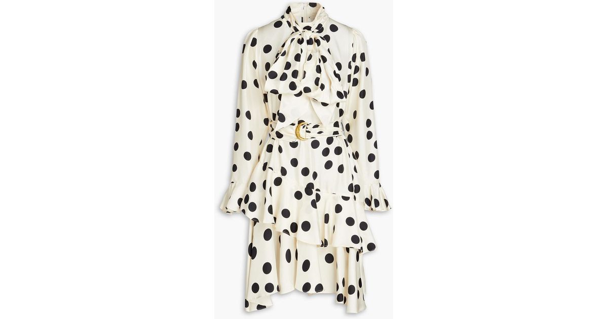 Zimmermann Pussy Bow Polka Dot Silk Twill Mini Dress In White Lyst