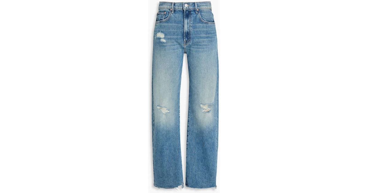 Mother The Lasso Distressed High-Rise Wide-Leg Jeans in Blue | Lyst UK