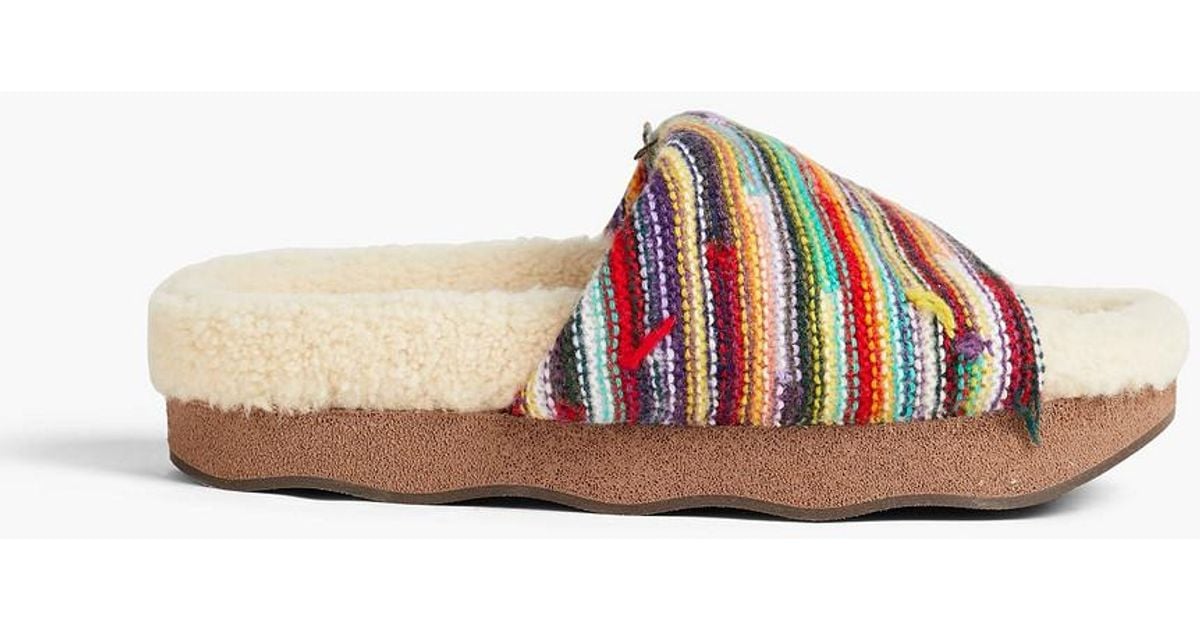 Chloé Wavy Shearling-lined Striped Knitted Slides | Lyst