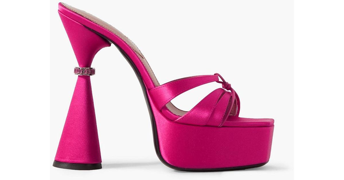 D'Accori Sienna Leather-trimmed Embellished Satin Platform Mules in ...
