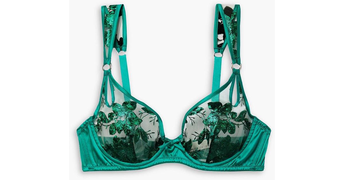 Fleur du Mal Metallic Embroidered Tulle And Silk-blend Satin Underwired ...
