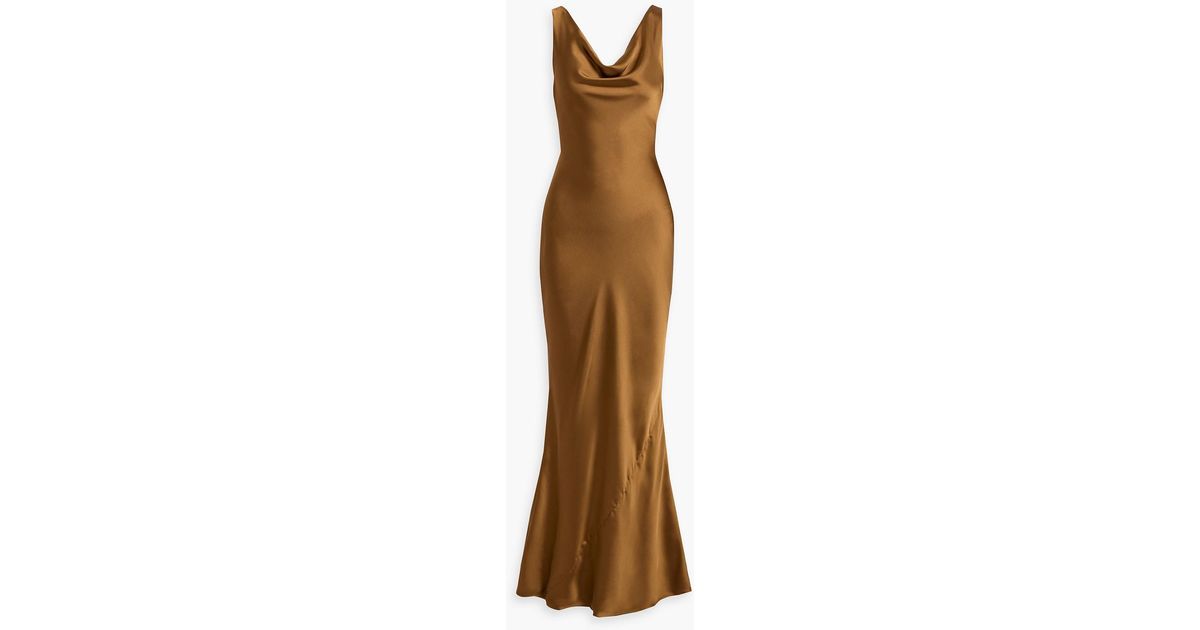 Norma Kamali Maria Draped Satin Gown in Brown | Lyst UK