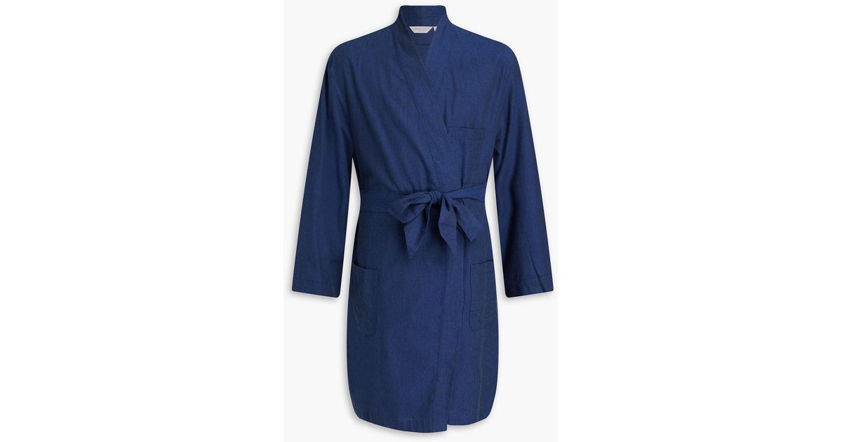 Derek Rose Belted Herringbone Cotton-flannel Robe in Blue for Men | Lyst