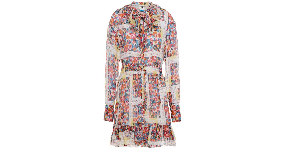 Missoni Pussy-bow Ruffled Printed Silk-crepon Mini Dress | Lyst UK