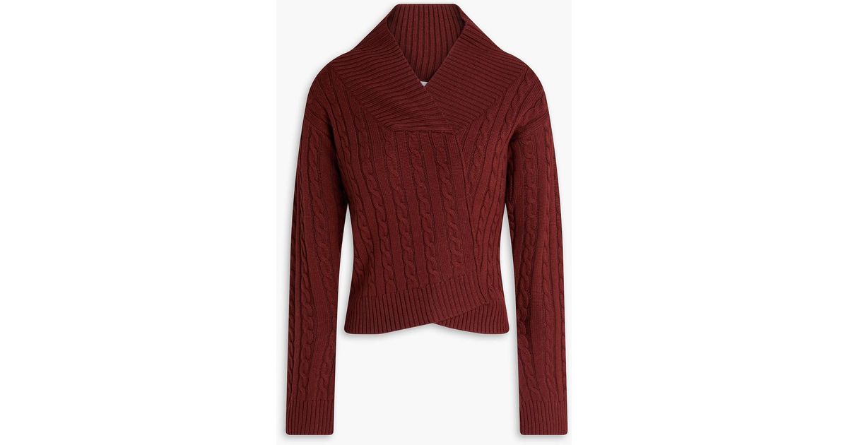 Victoria Beckham Wrap-effect Cable-knit Merino Wool Sweater in Red ...