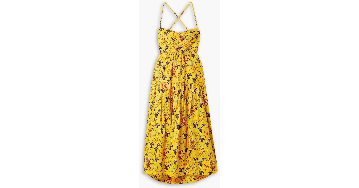 A.L.C. Arit Tiered Open-back Printed Cotton-poplin Midi Dress in Yellow ...
