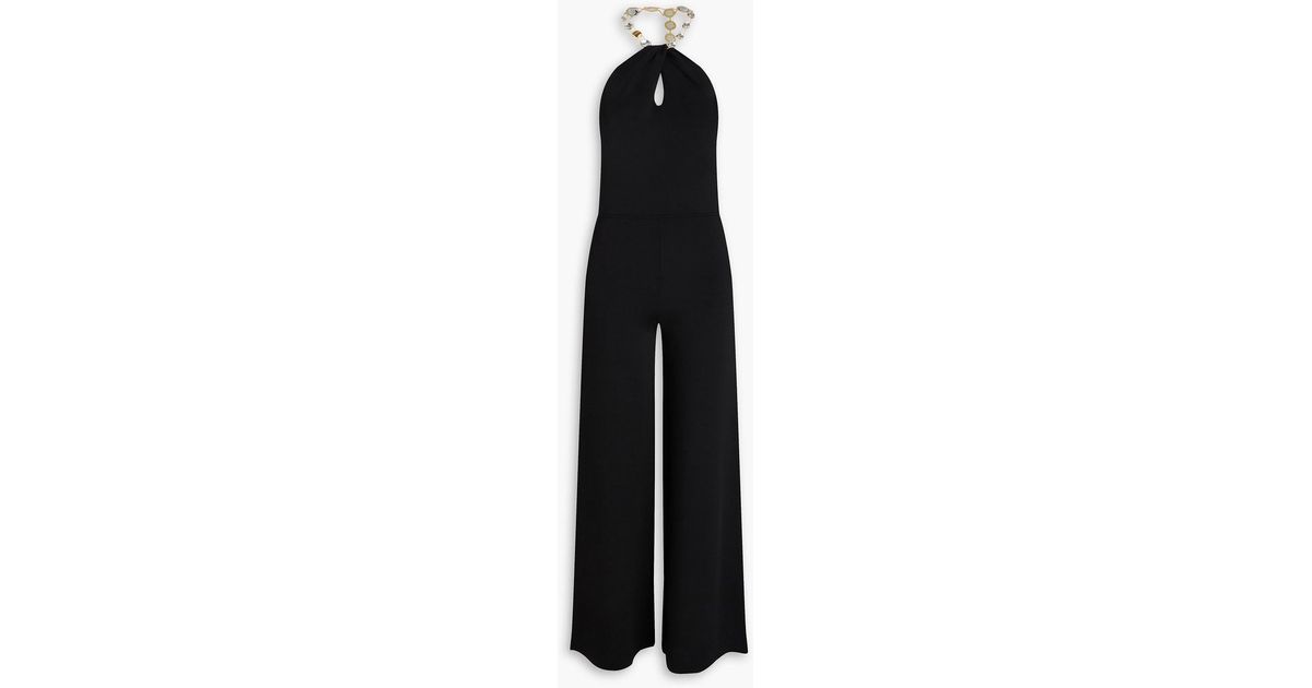 Galvan London Chain-Embellished Stretch-Knit Wide-Leg Jumpsuit in Black ...