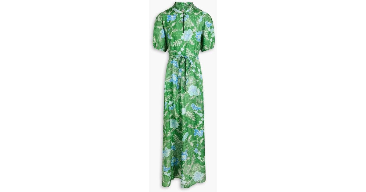 HANNAH Oceanus Floral-print Silk-satin Maxi Dress in Green | Lyst UK