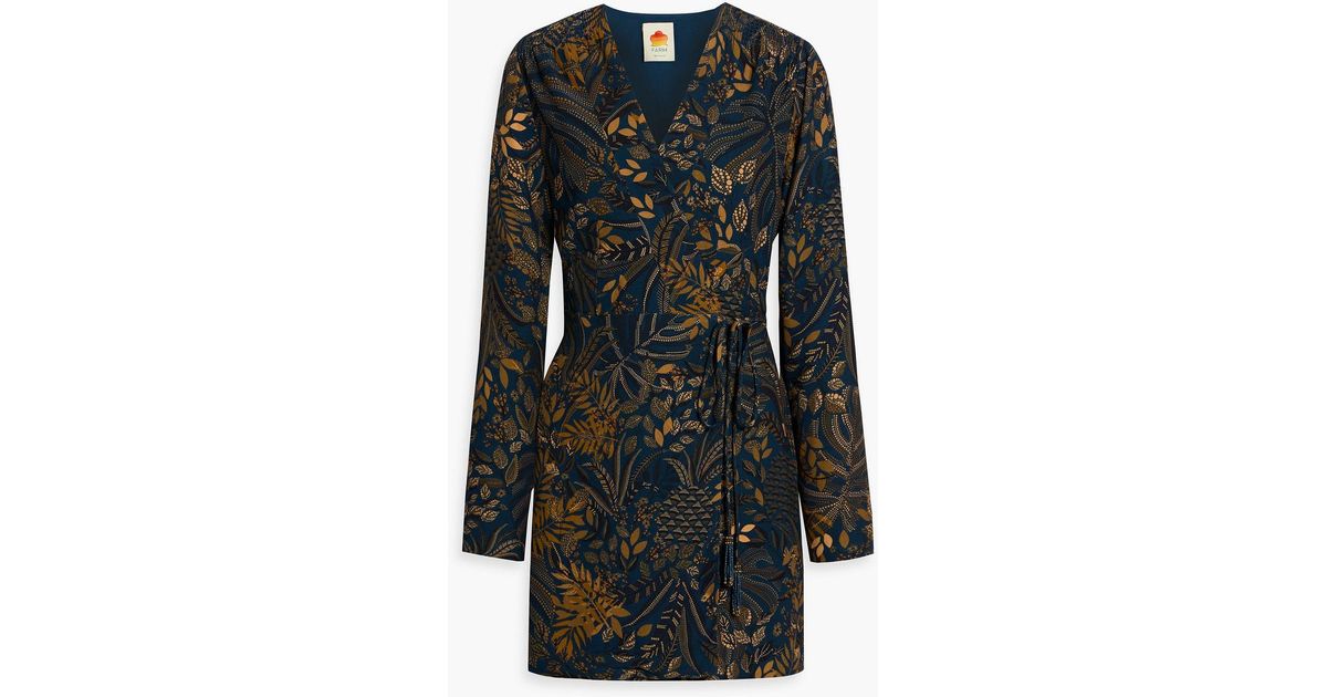 FARM Rio Printed Crepe Mini Wrap Dress in Black | Lyst UK