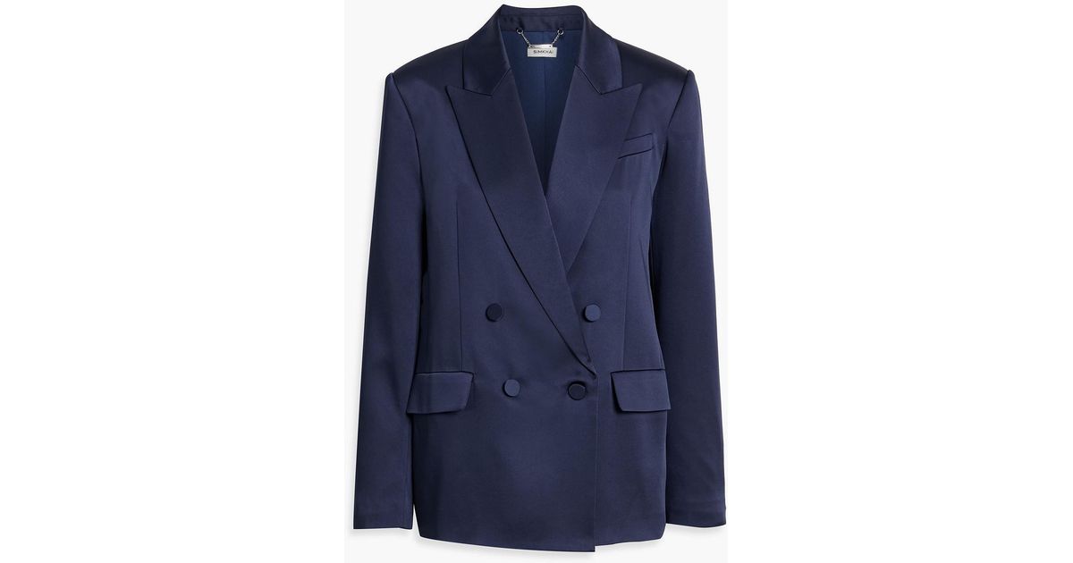 Jonathan Simkhai Norah Double-Breasted Satin Blazer in Blue | Lyst UK
