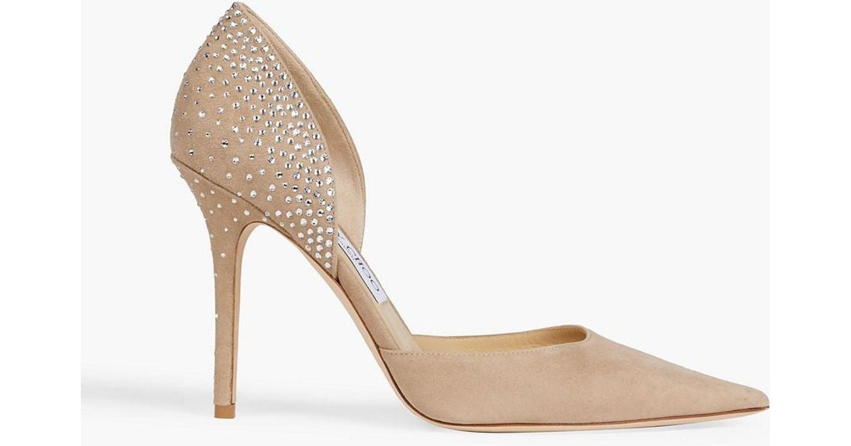 Jimmy Choo Amya Crystal-embellished Suede Pumps in Natural | Lyst