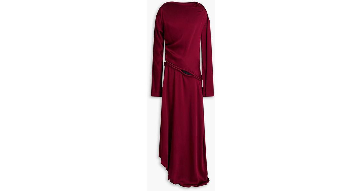 Victoria Beckham Asymmetric Satin-Crepe Maxi Dress in Red | Lyst UK