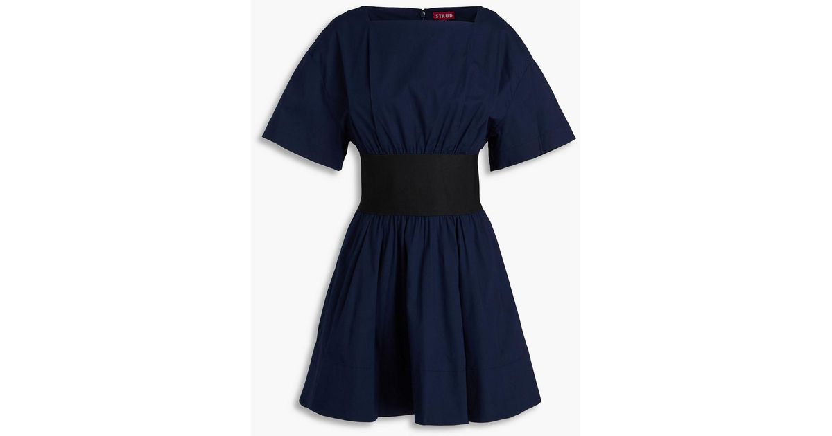 STAUD Amy Stretch-cotton Poplin Mini Dress in Blue | Lyst UK