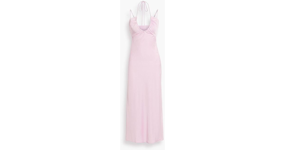 A.L.C. Sienna Cutout Shirred Satin Midi Dress in Pink | Lyst