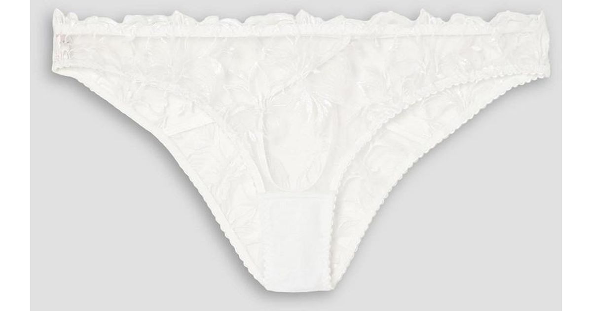 Agent Provocateur Ozella Pvc-trimmed Embroidered Stretch-tulle Briefs ...