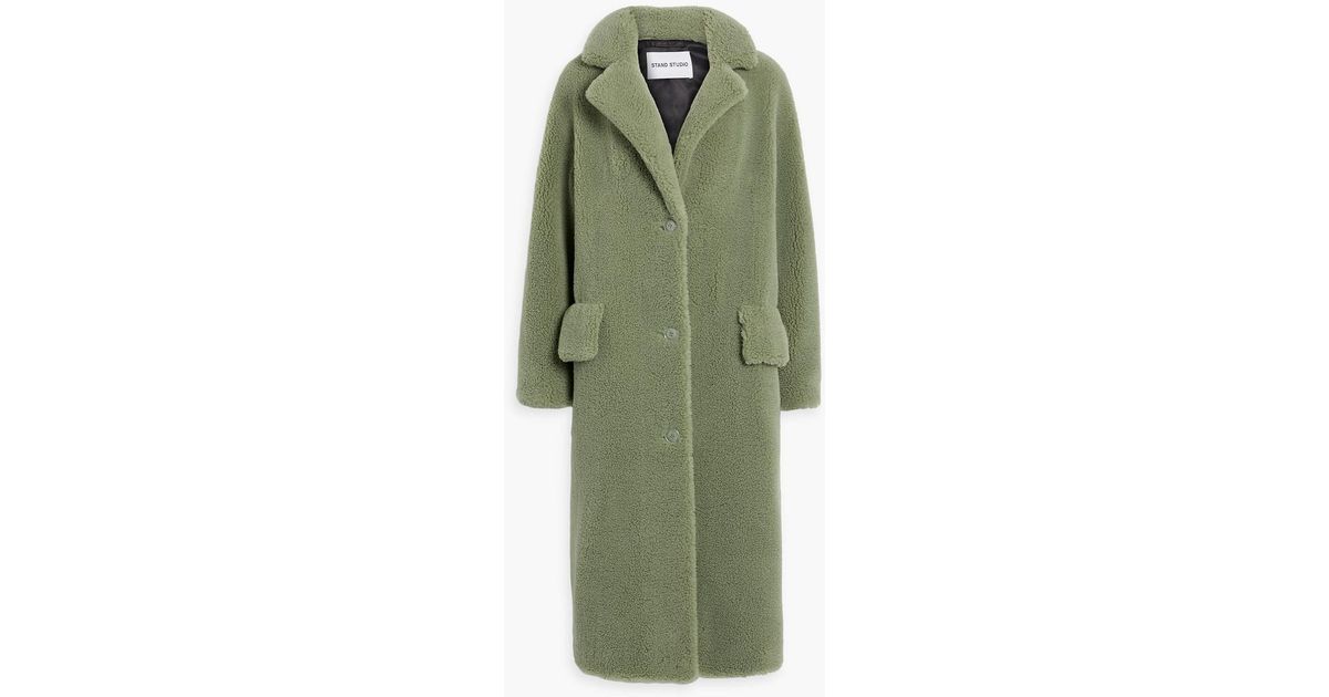 Stand Studio Tayla Teddy Fleece Coat in Green | Lyst