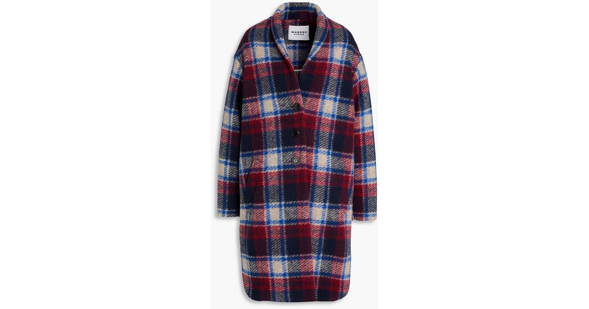 Isabel Marant Gabriel Checked Felt Coat in Blue | Lyst UK