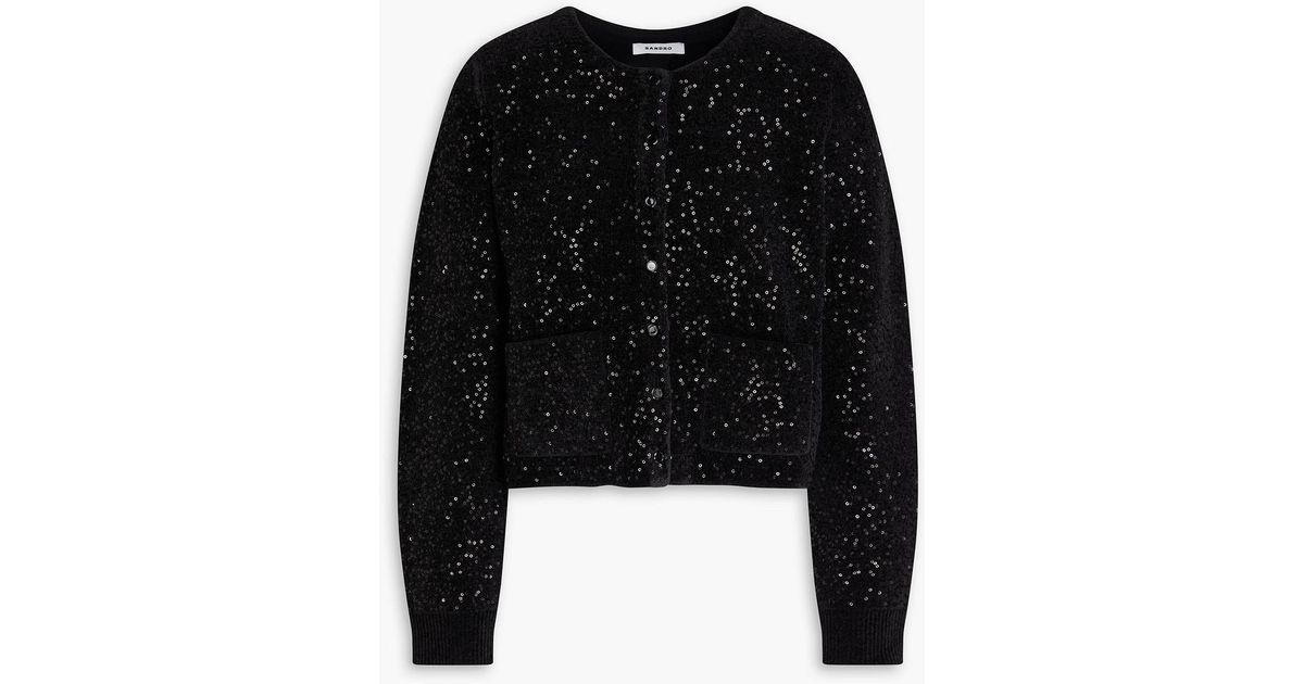 Sandro Sequin-Embellished Velour Cardigan in Black | Lyst UK