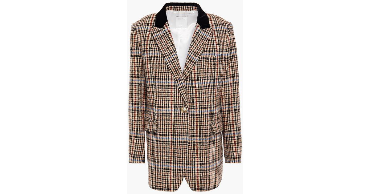Sandro Daly Checked Tweed Tailored Blazer in Brown | Lyst