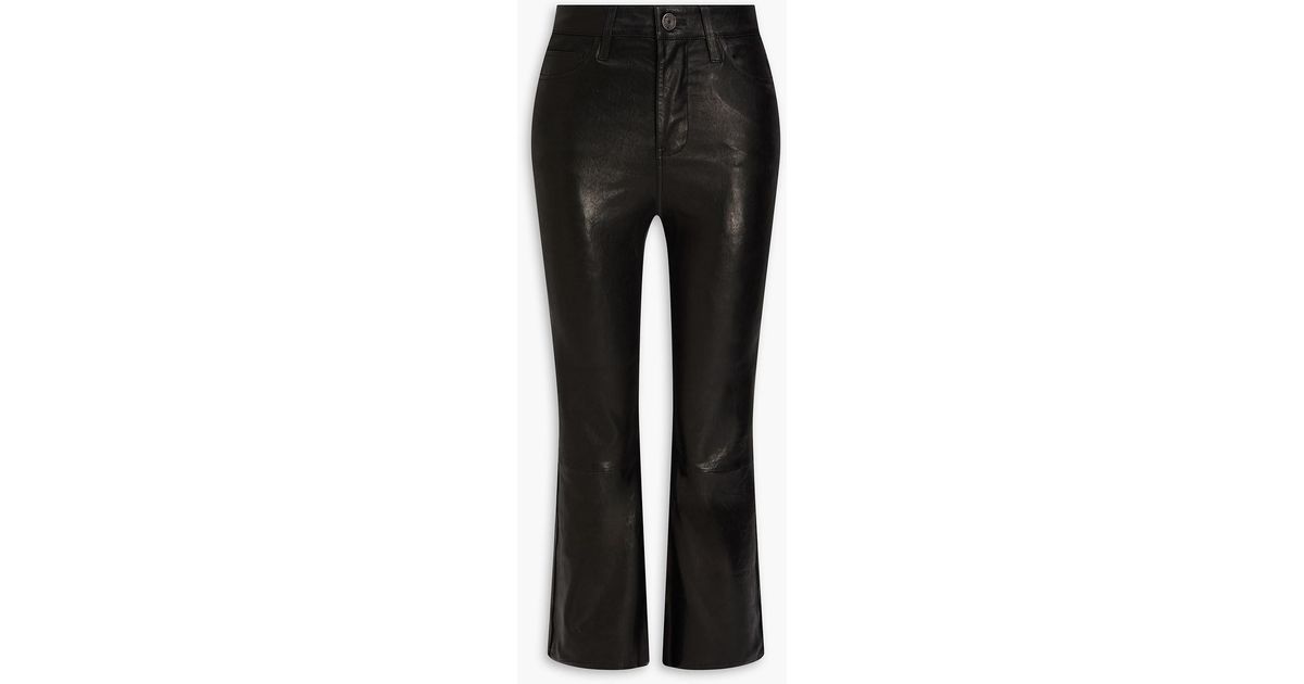 FRAME Le Crop Mini Boot Leather Bootcut Pants in Black | Lyst