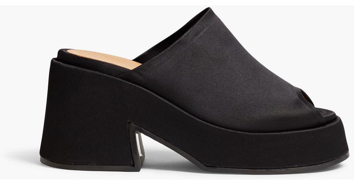Ganni Satin Platform Mules in Black | Lyst