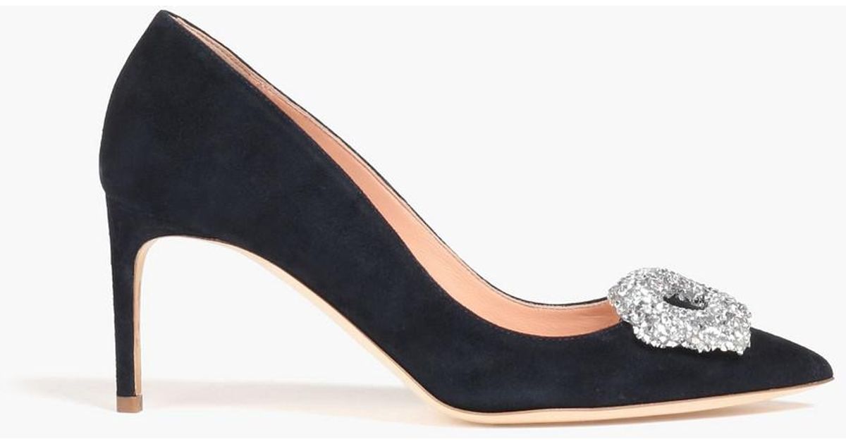 Rupert Sanderson Malory Crystal-embellished Suede Pumps in Blue | Lyst
