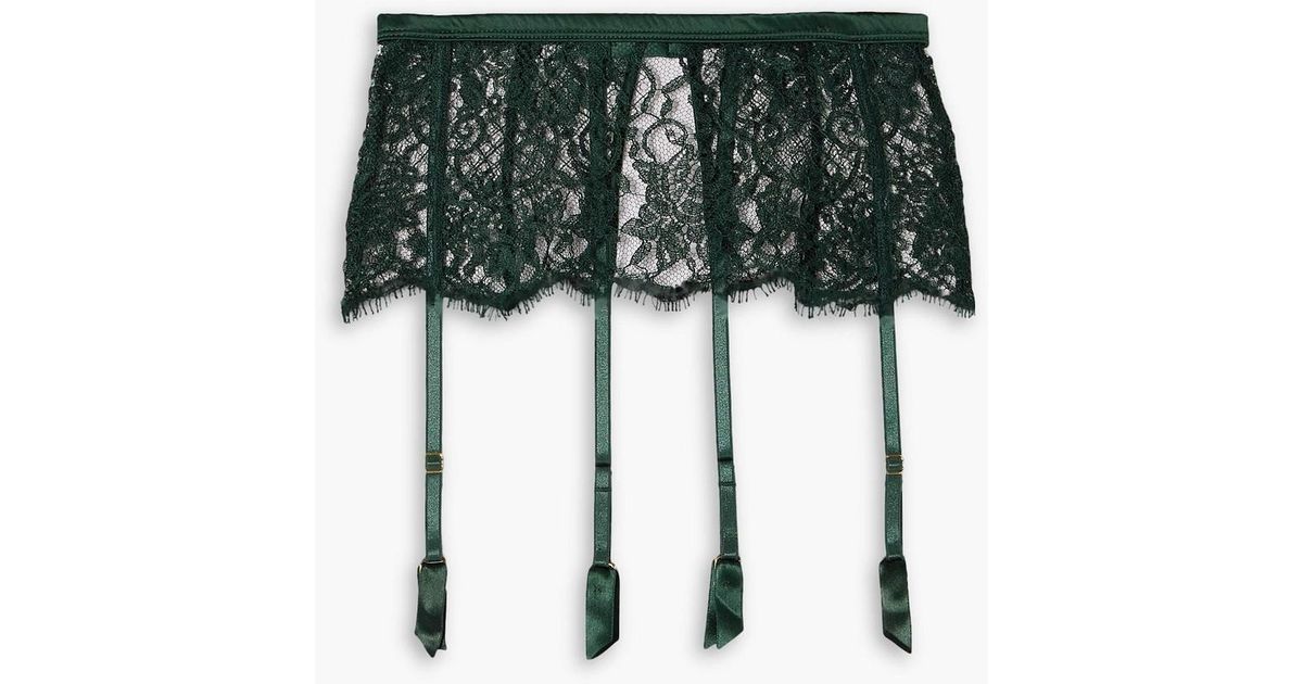 Coco De Mer Satin-Trimmed Leavers Lace Suspender Belt in Green | Lyst ...