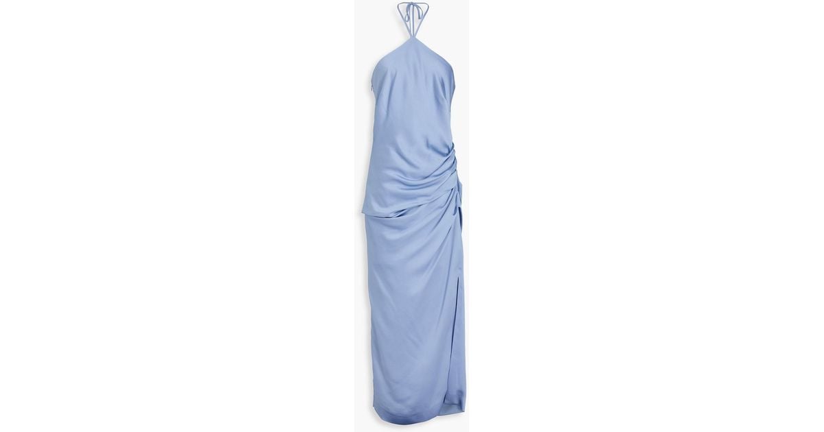 Jonathan Simkhai Ruched Satin-Crepe Halterneck Midi Dress in Blue | Lyst UK