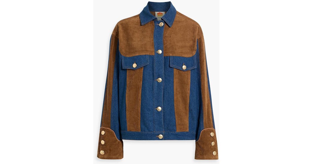 FARM Rio Corduroy-Paneled Denim Jacket in Blue | Lyst