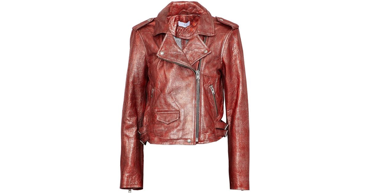 IRO Metallic Cracked-leather Biker Jacket Red - Lyst