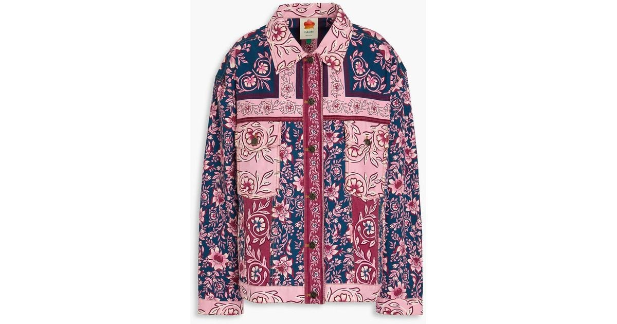 FARM Rio Floral-print Cotton-twill Jacket in Red | Lyst UK