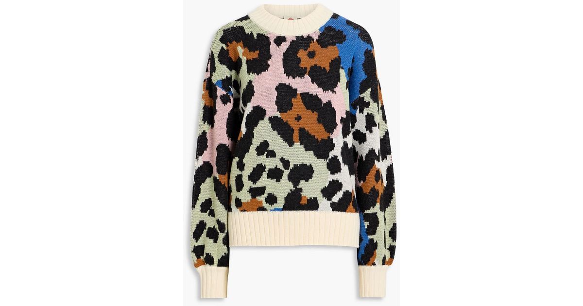 FARM Rio Leopard Jacquard-Knit Sweater in Black | Lyst