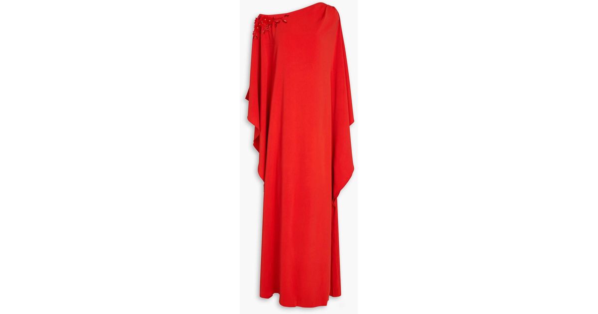 Marchesa Off-the-shoulder Embellished Crepe Gown in Red | Lyst