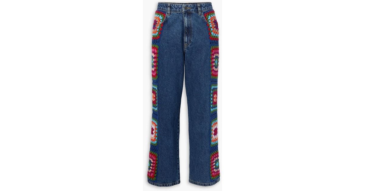 FARM Rio Crochet-trimmed High-rise Straight-leg Jeans in Blue | Lyst