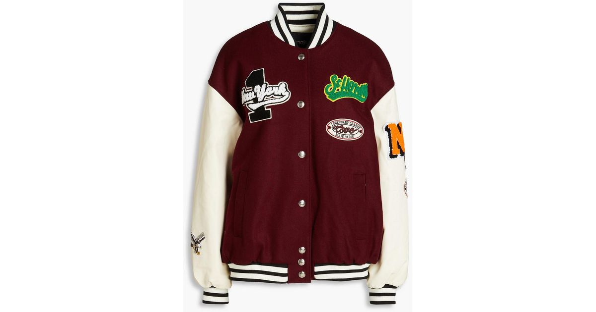 Maje Appliquéd Wool-blend Felt Bomber Jacket in Red | Lyst