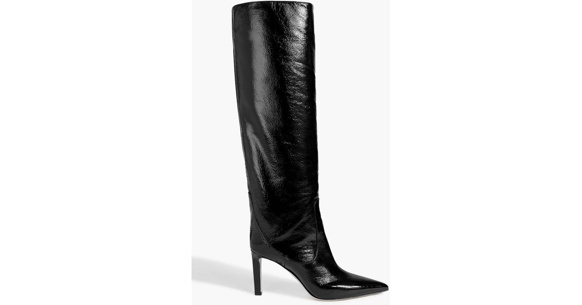 Jimmy Choo Mavis 85 Crinkled Patent-leather Knee Boots in Black | Lyst