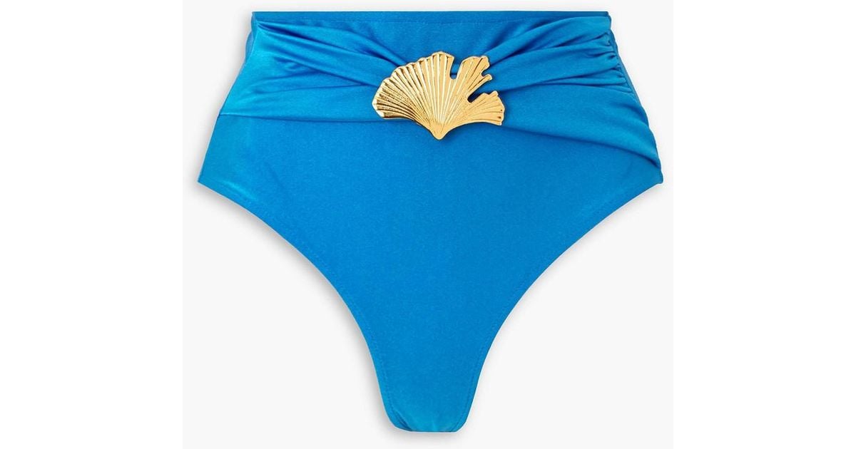 PATBO Ocean Leaf Embellished Gathered High-rise Bikini Briefs in Blue ...