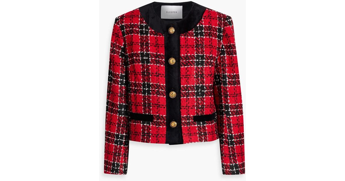 Sleeper Checked Bouclè-tweed Jacket in Red | Lyst