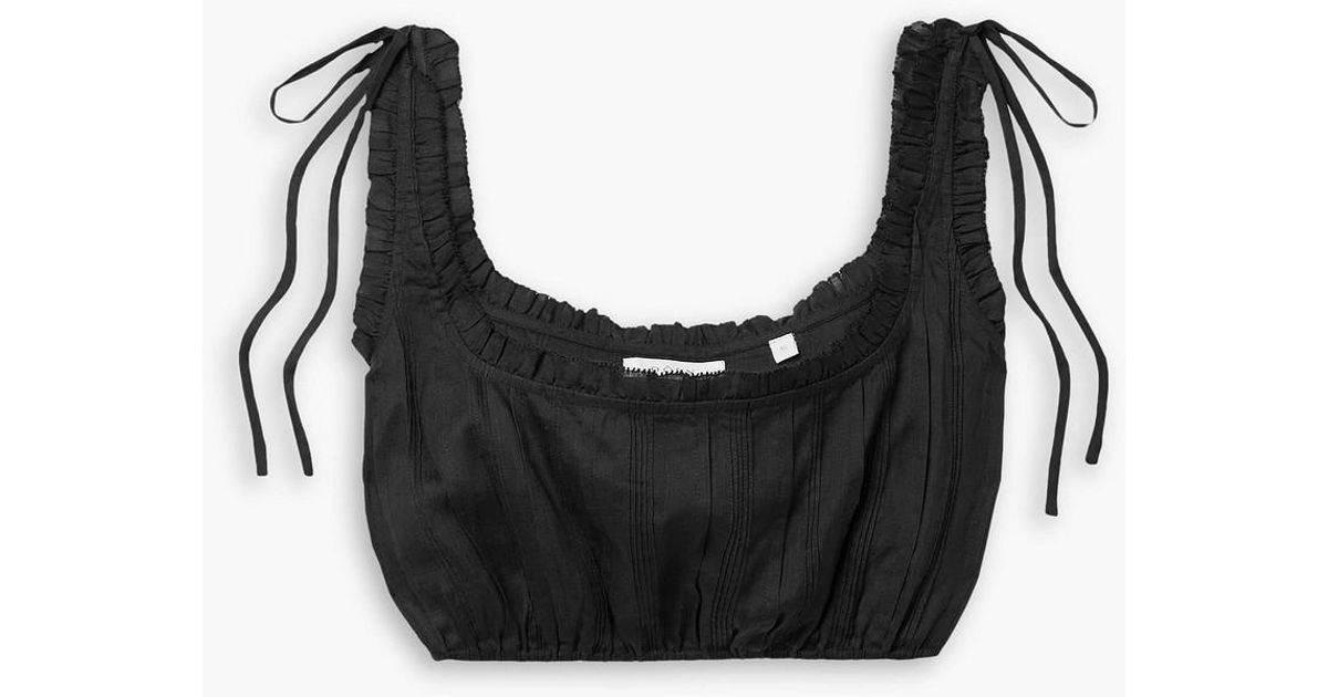 Doen Renee Cropped Ruffled Pintucked Ramie Top in Black | Lyst