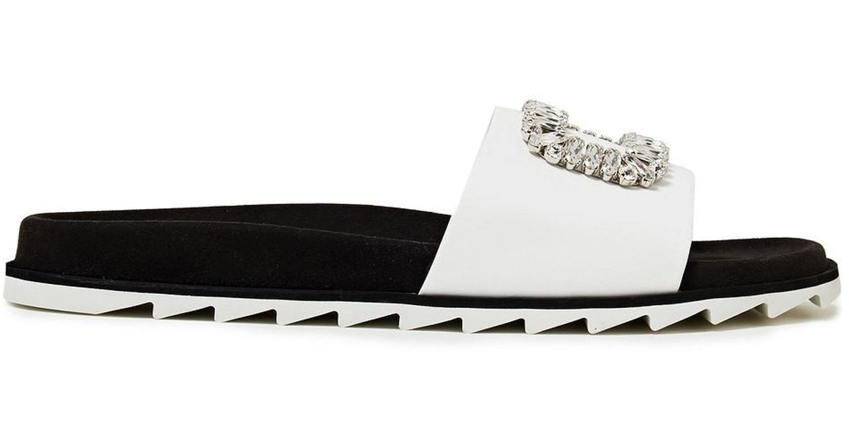 Roger Vivier Slidy Viv Embellished Leather Slides in Black | Lyst