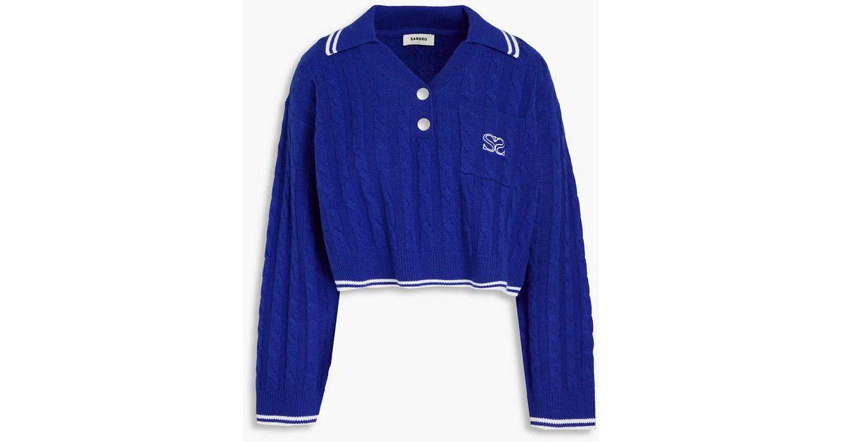 Sandro Cropped Embroidered Wool And Cashmere-blend Polo Sweater in Blue ...