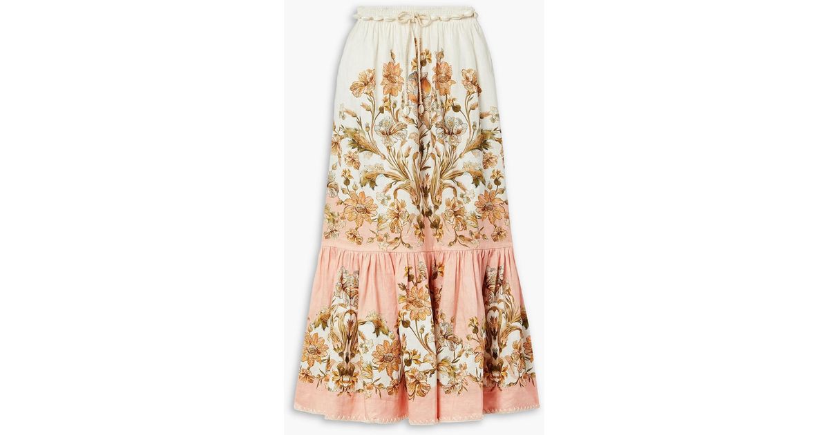 Zimmermann Chintz Belted Tiered Floral-print Linen Midi Skirt in ... Zimmermann Chintz Belted Tiered Floral-print Linen Midi Skirt in ...