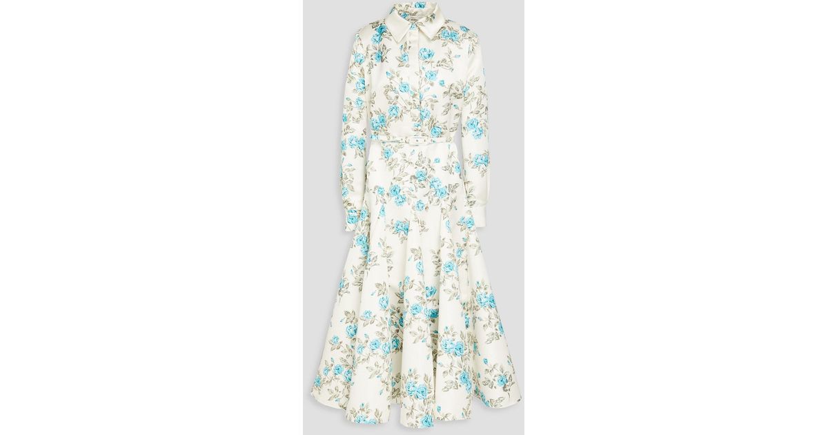 Emilia Wickstead Marion Belted Floral-print Satin Midi Shirt Dress in ...
