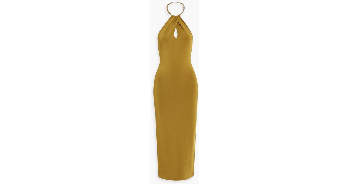 Galvan London Cleopatra Chain-embellished Stretch-knit Halterneck Midi ...
