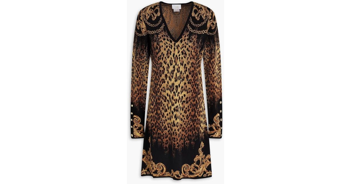 CAMILLA Embellished Metallic Jacquard-Knit Mini Dress in Black | Lyst