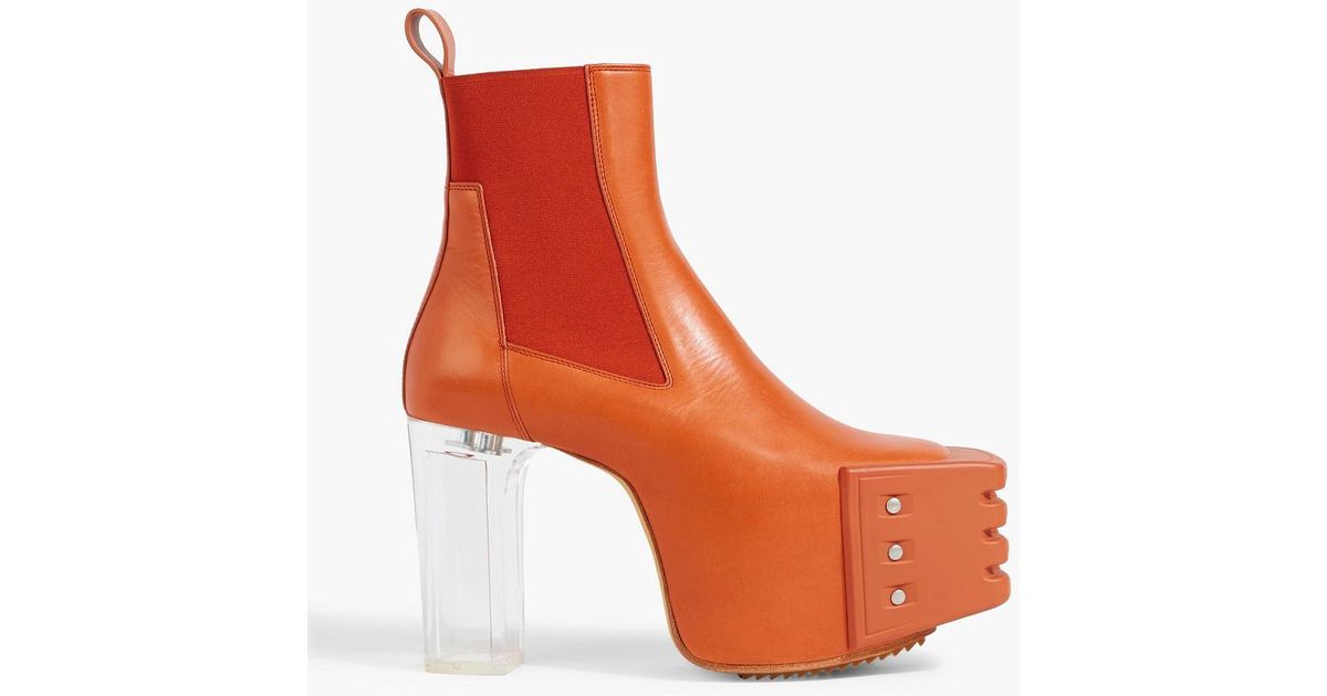 Rick Owens Grilled Kiss Leather Platform Ankle Boots in Orange | Lyst