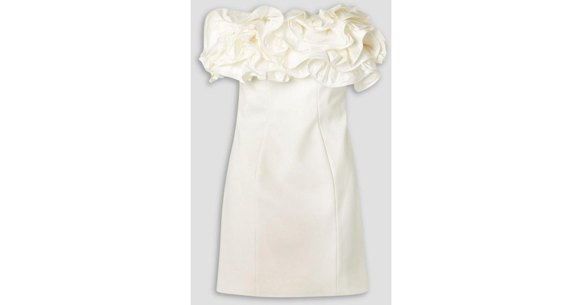 Carolina Herrera Strapless Ruffled Crepe Mini Dress in Natural | Lyst