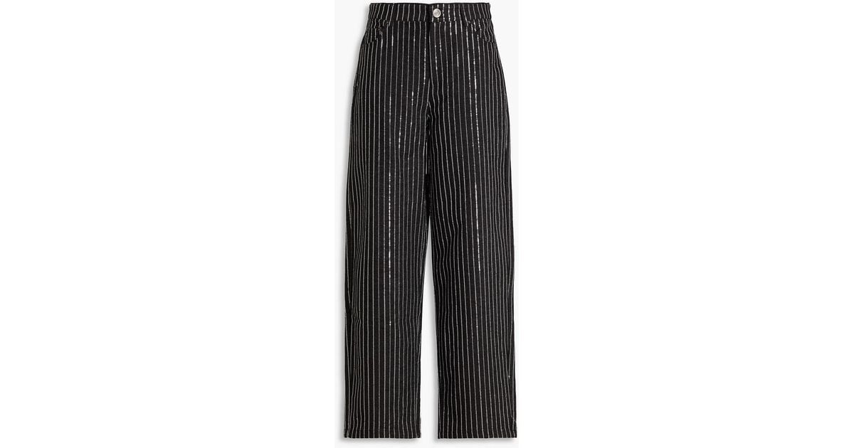 ROTATE BIRGER CHRISTENSEN Sequined High-rise Wide-leg Jeans in Black | Lyst